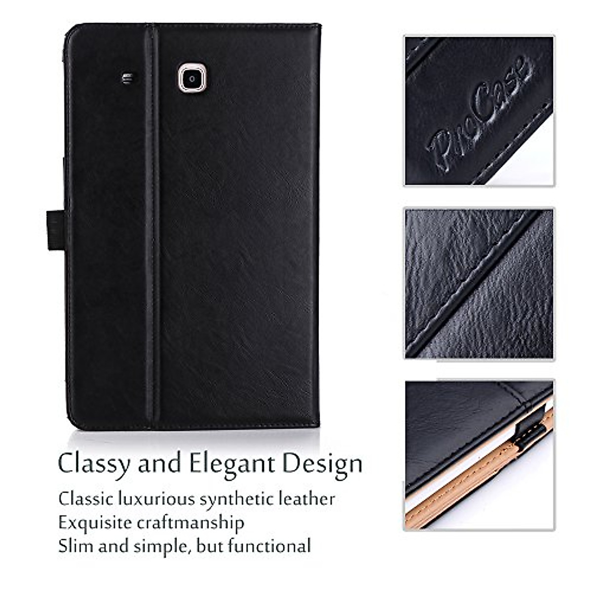 ProCase Galaxy Tab E 9.6 Case – Vintage Stand Folio Case Cover for Galaxy Tab E 9.6"/ Tab E Nook 9.6-Inch Tablet (SM-T560 / T561 / T565 and SM-T567V Verizon 4G LTE Version) -Black