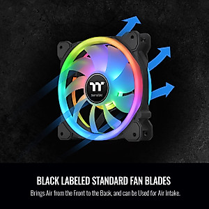 Thermaltake SWAFAN 12 RGB Radiator Fan TT Premium Edition 3 Pack, Swappable Fan Blade Design, Customizable air Flow Direction, 2000 RPM, CL-F137-PL12SW-A, 120mm Black