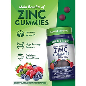 Zinc Gummies | 50mg | 60 Count | Vegan, Non-GMO & Gluten Free Supplement | Mixed Berry Flavor | by Natures Truth
