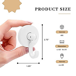 Dacall Adhesive Towel Hooks for Hanging, Self Stick Bathroom Hooks 8 Packs, 540 Degree Rotation Holder, Heavy Duty Ceiling Hooks for Plants Towel Coat Hat Key Kitchen Hanging, Removable, White