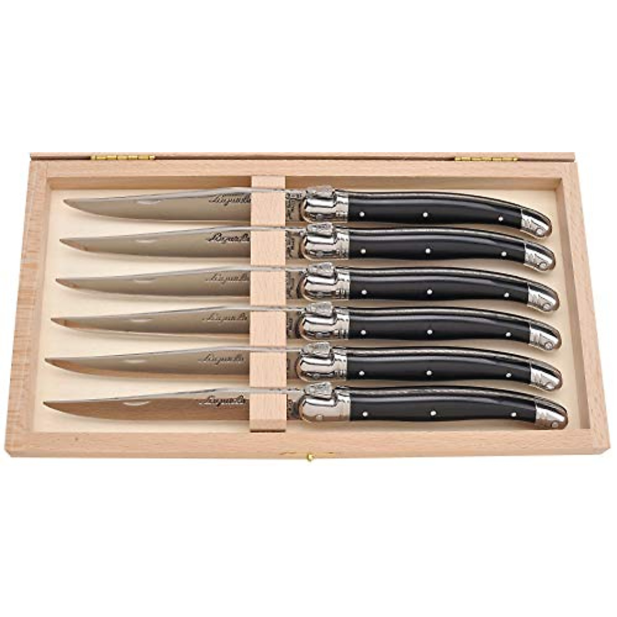 Jean Dubost Laguiole 6 Steak Knives Set, Acrylic Black