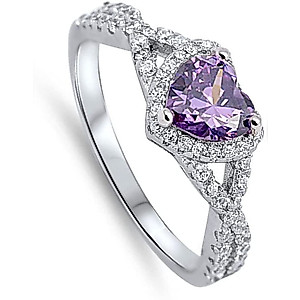 Junikool Birthstone Promise Rings Halo Heart Love Ring 1 Stone for Women Mothers Day Gifts With Birthstones Her Best Friends Jewelry Mother Daughter Personalized Engraved Custom Name Sterling Silver