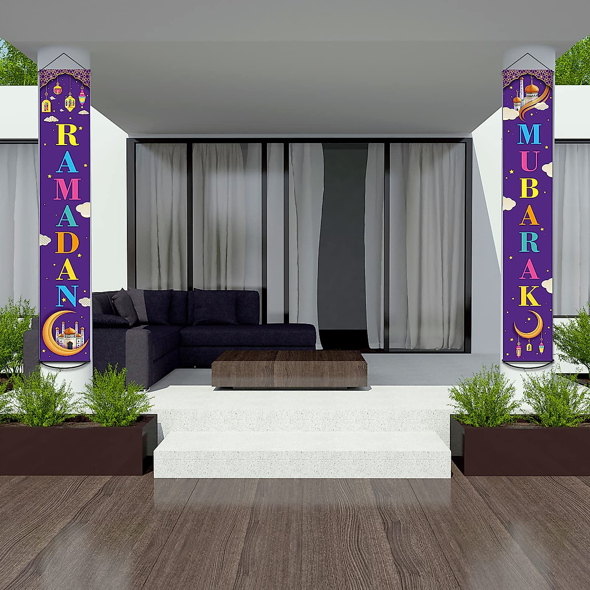 Ramadan Mubarak Decorations Eid Door Banner Backdrop Ramadan Theme Porch Signs Party Supplies Photo Booth Prop