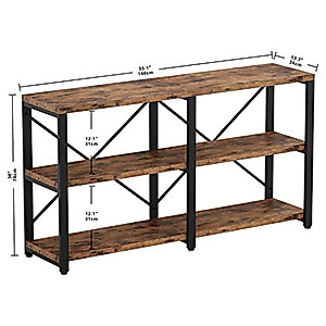 IRONCK Bookshelf Double Wide 3 Tier, Rustic Bookcases, Wood and Metal Bookshelves, Book Shelves for Home Office Decor Display, Easy Assembly