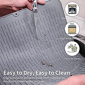Extra Large Silicone Dish Drying Mat - XL Size 23” x 18” Dish Rack Mat for Kitchen Counter, Heat-resistant Rubber Dish Mat, Non-Slip Silicone Sink Mat, Eco-friendly Counter Top Mat, BPA Free, Grey