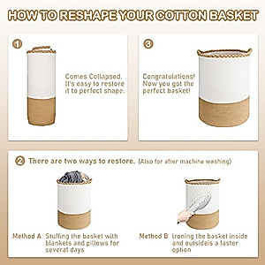 Homlikelan 72L Woven Laundry Basket,Tall Wicker Laundry Basket for Blankets,Clothes,Pillows,Toys,Shoes Large Cotton Laundry Hamper for Bedroom Living Room Bathroom Nursery White Brown