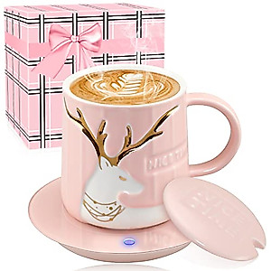 Gifts for Mom Wife Women, Coffee Warmer with Mug Set, Electric Coffee Cup Warmer with 15.2oz Mug, Coffee Mug Warmer for Desk, Coffee Lovers Gifts for Birthday, Valentine's Day Gifts