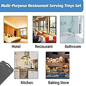 LEEHOWA 3 Pack 16” Plastic Tray with Handles Rectangle Serving Set, Breakfast Trays Handles, Restaurant Set for Food, Waterproof and Non Slip Tray(Black Wood Grain)