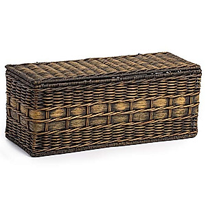 The Basket Lady Lidded Wicker Box, 16 in L x 6.5 in W x 7 in H, Antique Walnut Brown