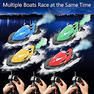 IOKUKI RC Boats for Kids & Adults with Spraying Function, 2.4G Remote Control Boat for Pools & Lakes with Rechargeable Toy Boat Battery/Dual Motors/Low Power Prompt/Waterproof - Blue
