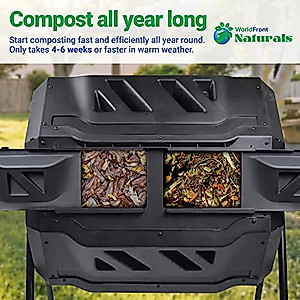 WorldFront Naturals Durable Compost Tumbler Outdoor with Metal Stand - 160L Capacity Composting Bin for Efficient Organic Waste Management - Dual Chamber Composter Design