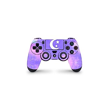 ZOOMHITSKINS Compatible with PS4 Controller Skin, Purple Lilac Moon Star Anime Kawaii Cartoon Cute, Durable, Vinyl, Made in The USA