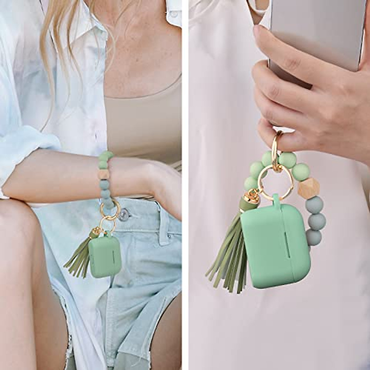 Case for Airpods Pro 1st Generation, Filoto Cute Apple Airpod Pro Cover for Women Girls, Silicone Wireless Charging Case with Bracelet Keychain Accessories (Cactus Green)