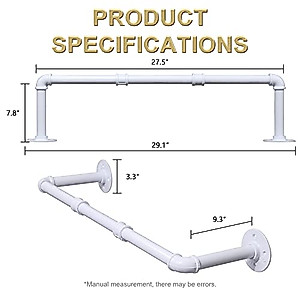 TALITARE Industrial Pipe White Clothing Rack, 29 Inch Wall Mounted Clothes Rack, Heavy Duty Iron Hanging Bar Rod for Retail Display Garment Laundry Storage