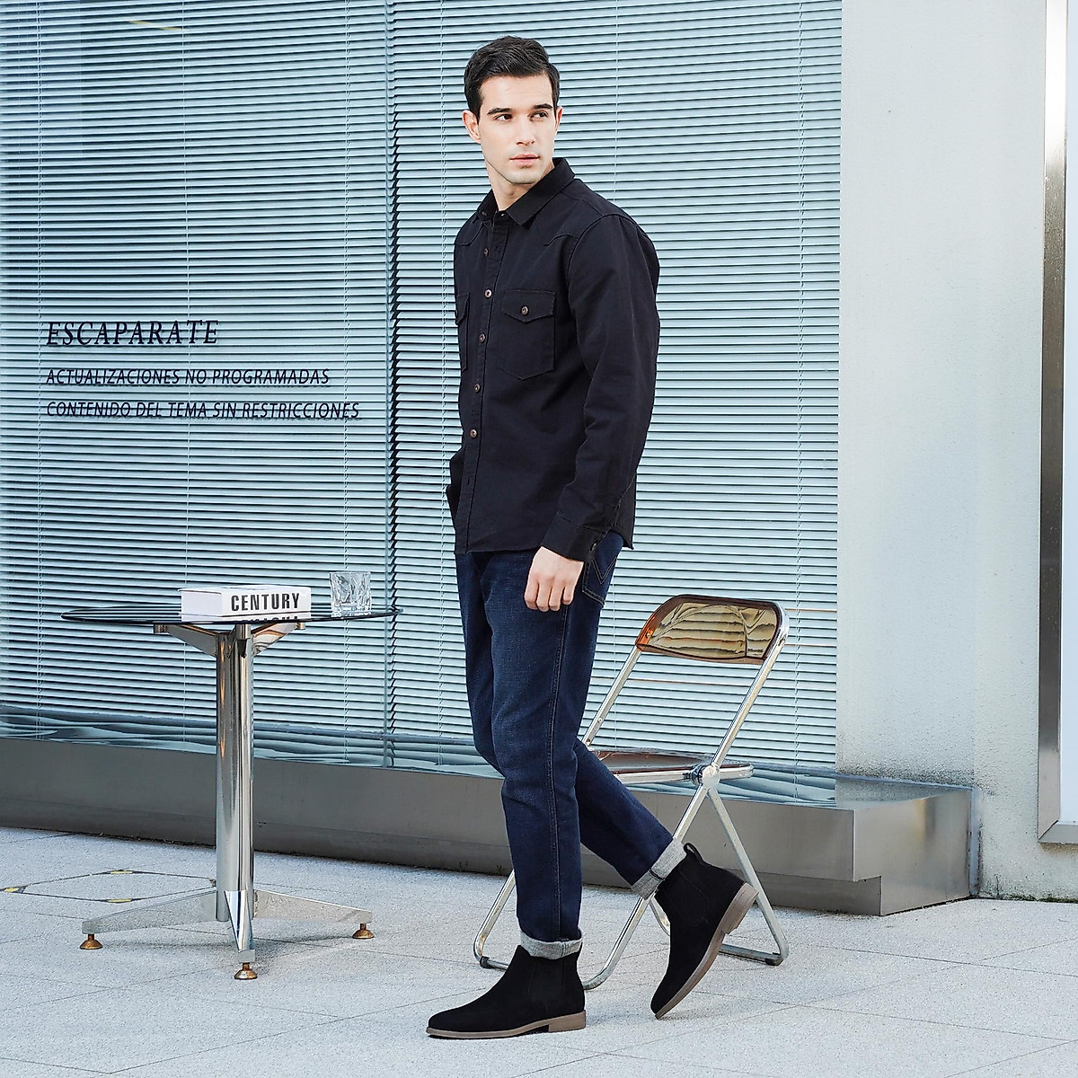 Jousen Men's Chelsea Boots Casual Suede Fall Ankle Boots Simple Style Boots for Men Size 10 (AMY658A Black 10)