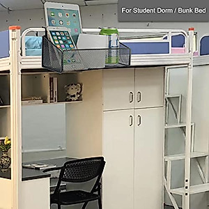 Bedside Shelf for Bed & Bunk Bed Storage Basket Office Cubical Wall Hanging Organizer - 5 Different Size Hooks - College Dorm Home Office Essentials for Phone,Book,Drink,Tissue (Black)