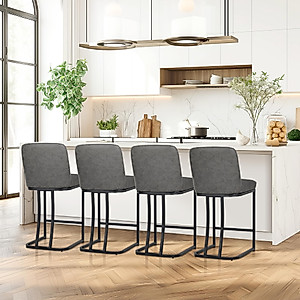 MAISON ARTS Counter Height 24 Inch Bar Stools with Back Set of 4 for Kitchen Counter Modern Upholstered Faux Leather Barstools Farmhouse Bar Chairs Island Stools Support 330LBS, Easy to Assemble, Grey