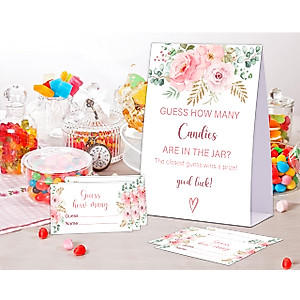 Blush Pink Floral Baby Shower Game, Guess How Many Candies Are in the Jar, Pack of 1 Sign and 50 Guessing Cards, Baby Shower Decoration, Gender Neutral - 02