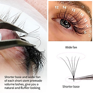 VEYES INC Eyelash Extension Supplies Premade Fans Eyelash Extensions Mixed Tray 10D 0.07 C Curl 9-16mm Short Stem Premade Volume Lash Extensions Fans Matte Black 120 Fans