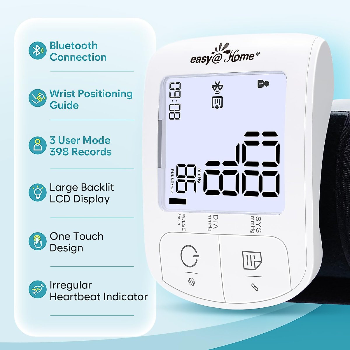 Easy@Home Wrist Blood Pressure Monitor: Easy@Home Bluetooth Smart Large Cuff BP Machine | Digital Sphygmomanometer | iOS & Android APP | EBP-085