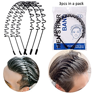 Loucent 3 Pack Metal Hair Band for Men Headband Women Hair Bands Men Unisex Black Wavy Spring Outdoor Sports Headbands for Men's Hair Band Hoop Clips Women Accessories Simple Elastic Non Slip Head Ban