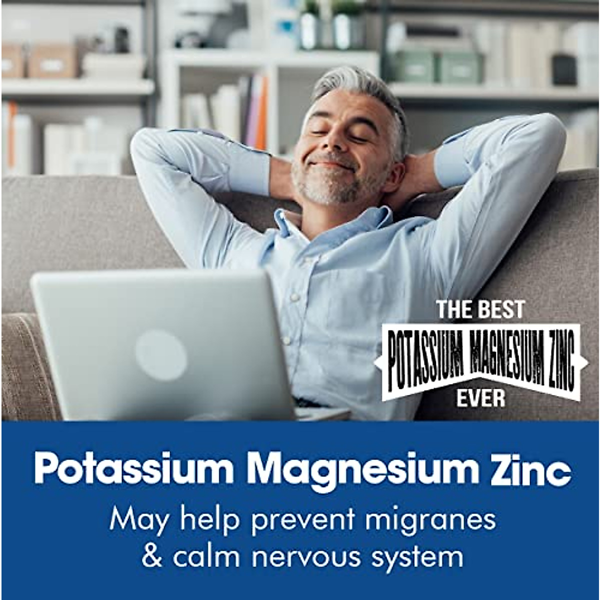 Magnesium Potassium Supplements w/ Zinc - 90 Capsules - Magnesium Potassium Zinc for Vascular Health – High Absorption Vegan Potassium Magnesium Supplement for Leg Cramps and Sleep