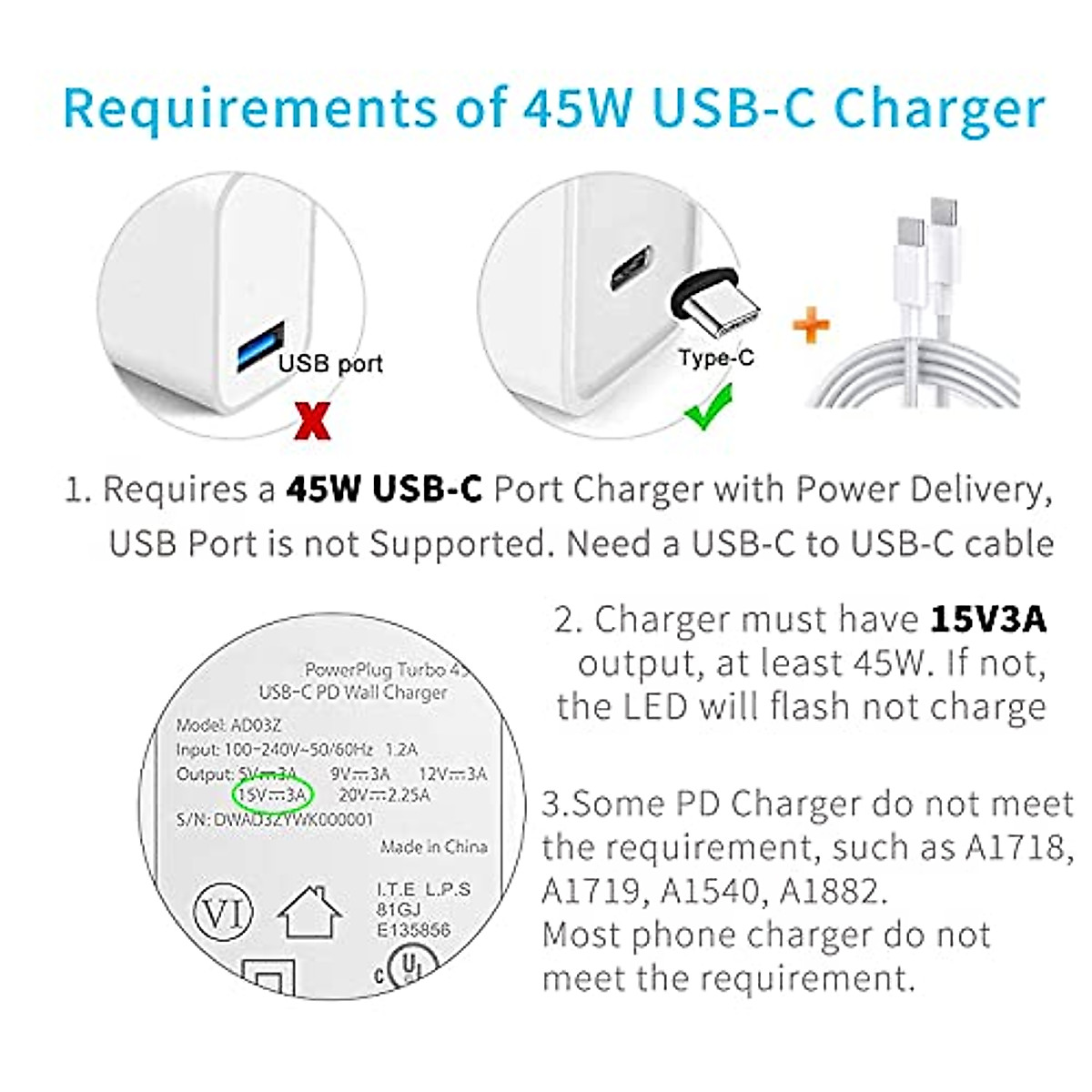 Sisyphy Nylon Braided Surface Connect to USB-C Charging Cable Compatible for Microsoft Surface Pro7 Go2 Pro6 5/4/3 Surface Laptop Book,Works with 45W 15V3A USBC Charger and 3A USBC Cable - 0.2 Meters