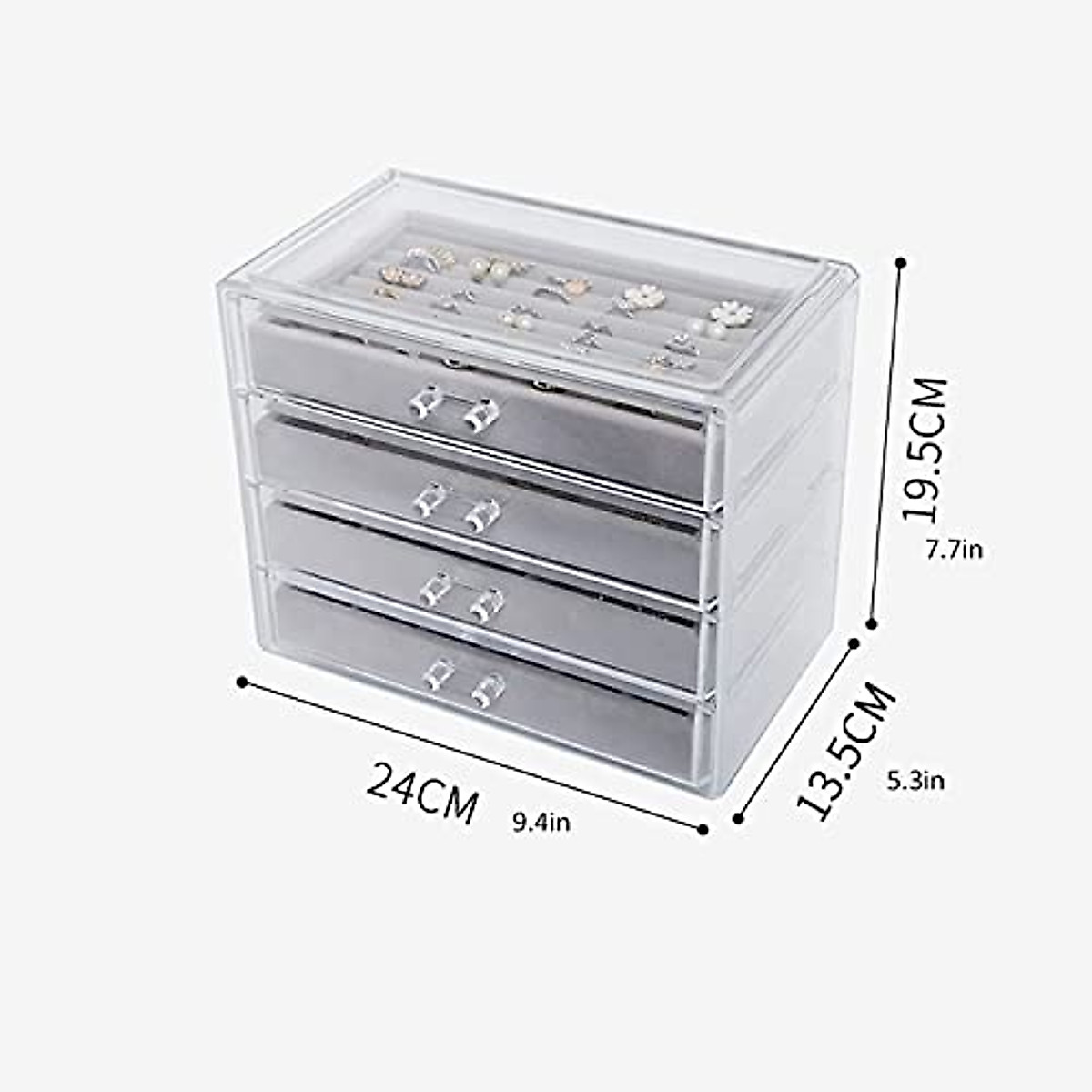 Yalych Jewelry Box Jewelry Case Clear Acrylic Jewelry Box With 4 Drawers For Earring Bangle Bracelet Necklace And Rings Storage Jewelry Organizer