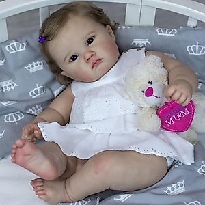 Angelbaby Cute Reborn Baby Dolls 24 Inch Realsitic Reborn Toddler Girl Doll Fat Face Newborn Silicone Baby Real Life Weighted Bebe Reborns Snuggle Doll Sets for Kids