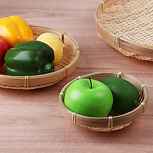 Handmade Weaving Bamboo Sieve Raft Round Bamboo Sieve Kitchen Storage Sieve DIY Decorative Wicker Woven Decor Ornaments(26cm)