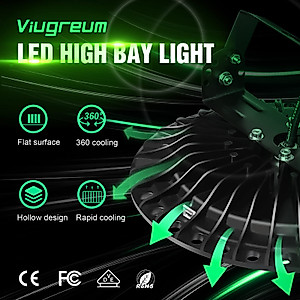 Viugreum 500W UFO LED High Bay Light, 50000LM 6000K-6500K Daylight White Ultra Thin LED Warehouse Lighting, IP65 Waterproof Commercial Bay Lighting for Garage Barn Workshop Residential