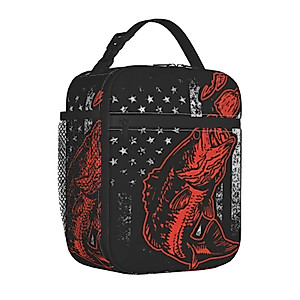 piuynsb boys lunch box,Bass Fishing Lure And American Flag Insulated Lunch Bag Reusable work Lunch Tote Box Bag for girls women men and adults