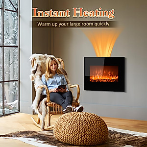 LifePlus Electric Fireplace Heater, 26 Inch Glass Fireplace Heater with Wall Mounted and Freestanding, Adjustable 10 Flame LED Colors, Log & Crystal Hearth Options, Remote Control, 12H Timer