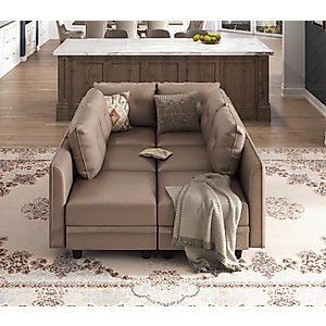 LLappuil Modular Sectional Sofa Faux Leather Fabric Convertible 6 Seater Sectional Couch with Storage Seat, 81.5 Inch Modern Reversible Chaise Modular Couch Sleeper, Aqua Blue