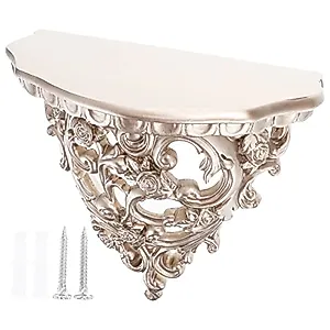 YARNOW Floating Wall Shelf, 1PC Resin Wall Mounted Decorative Wall Organizer Retro Hollow Flower Carving Decorative Storage Design for Living Room Bathroom Bedroom Gifts (Champagne Gold)