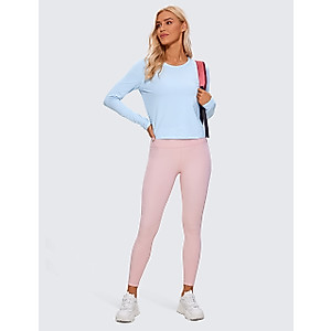 CRZ YOGA Pima Cotton Long Sleeve Workout Shirts for Women Loose Cropped Tops Athletic Sports T-Shirt Blue Linen Medium