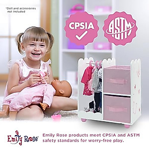 Emily Rose Doll Furniture | USA Business | 18 Inch Doll Clothes Closet Accessory - Wooden Doll Accessories Toy Playsets | 5 Free Wooden 18" Doll Hangers and 2 Large Storage Bins - Butterfly