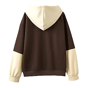 GOFLIC Sweatshirts for Women Trendy,Teen Girl Cute Cat Print Sweatshirt Long Sleeve Hoodies Color Block Hooded Fall Clothes