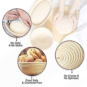 PITCH PULSE Bread Proofing Basket Set, 9 Inch Round + 10 Inch Oval Banneton Bowl, Sourdough Bread Making Tools Kit with Dough Whisk, Dough Scraper, Bread Lame and Blades