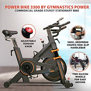 Gymnastics Power Indoor Exercise Bike Heavy-Duty 115 LB Magnetic Resistance, Includes 2X1 lb Dumbbells, Stationary Cycling Bikes for Home Exercise