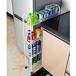 OKOKMALL US--Kitchen Storage Cart Slim Fridge Slide Tower Rack Shelf 4-Tiers with Wheels