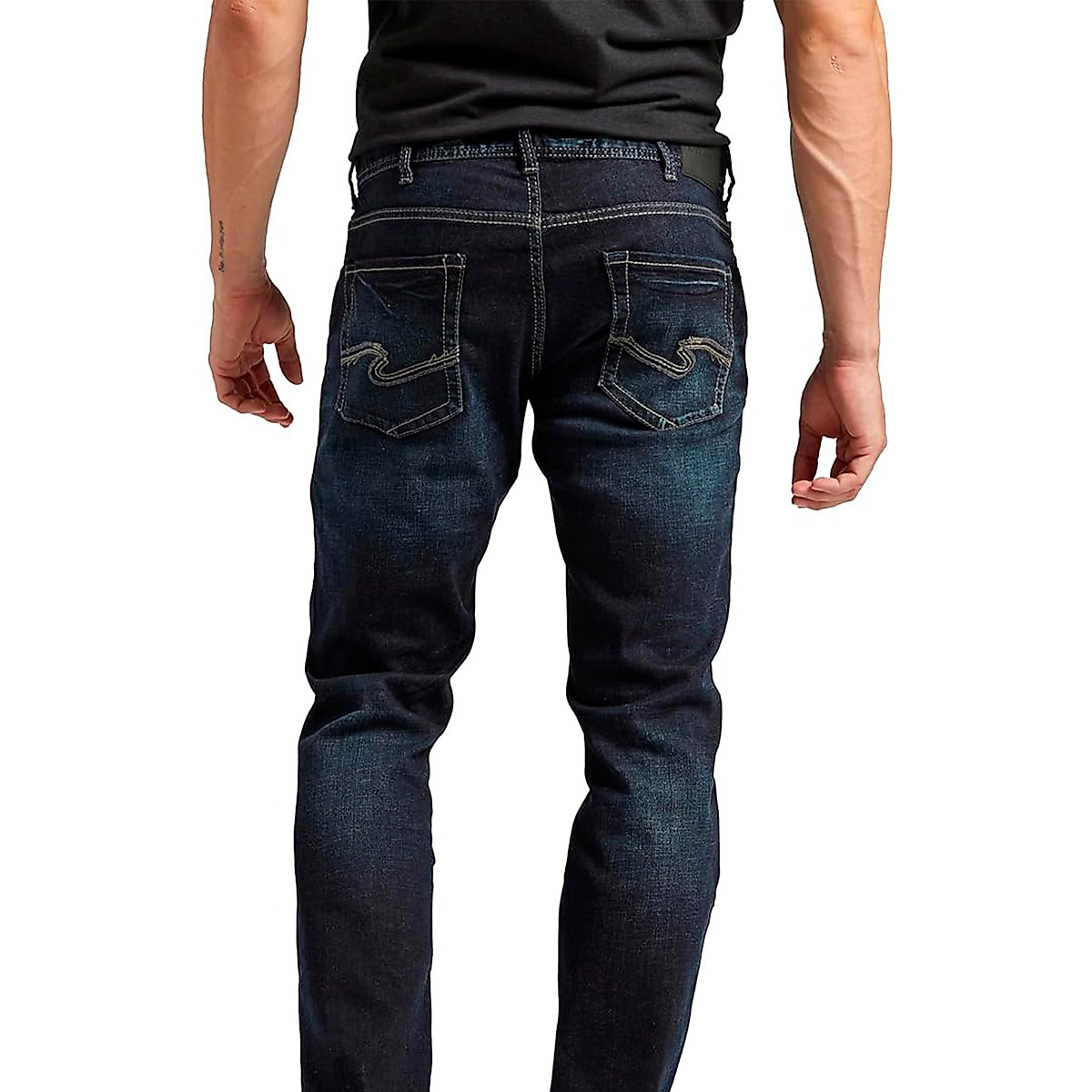 Silver Jeans Co. Men's Allan Slim Fit Straight Leg Jeans, Dark Wash BBS491, 34W x 32L