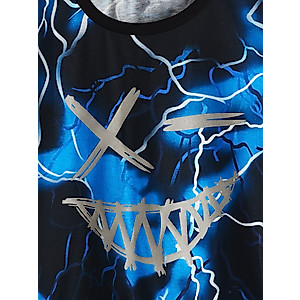 Floerns Boys Graphic Print Short Sleeve Tee Crew Neck Reflective Casual T Shirt Black and Blue 10Y