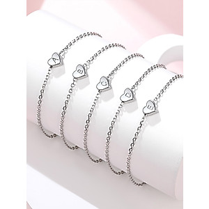 Sterling Silver Heart Letter C Bracelets Silver Initial 18K White Gold Plated Bracelet Initial Charm Dainty Bracelets for Women Jewelry Women Aunt Niece gifts