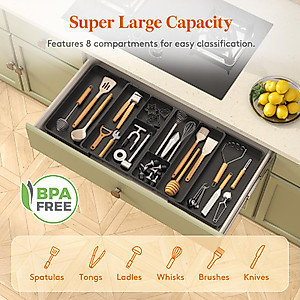Lifewit Large Utensil Organizer for Kitchen Drawer, Expandable to 36 Inches Wide, Adjustable Cooking Silverware Tray, Plastic Cutlery Flatware Holder, Spatula Tools and Gadgets Storage Divider, Black