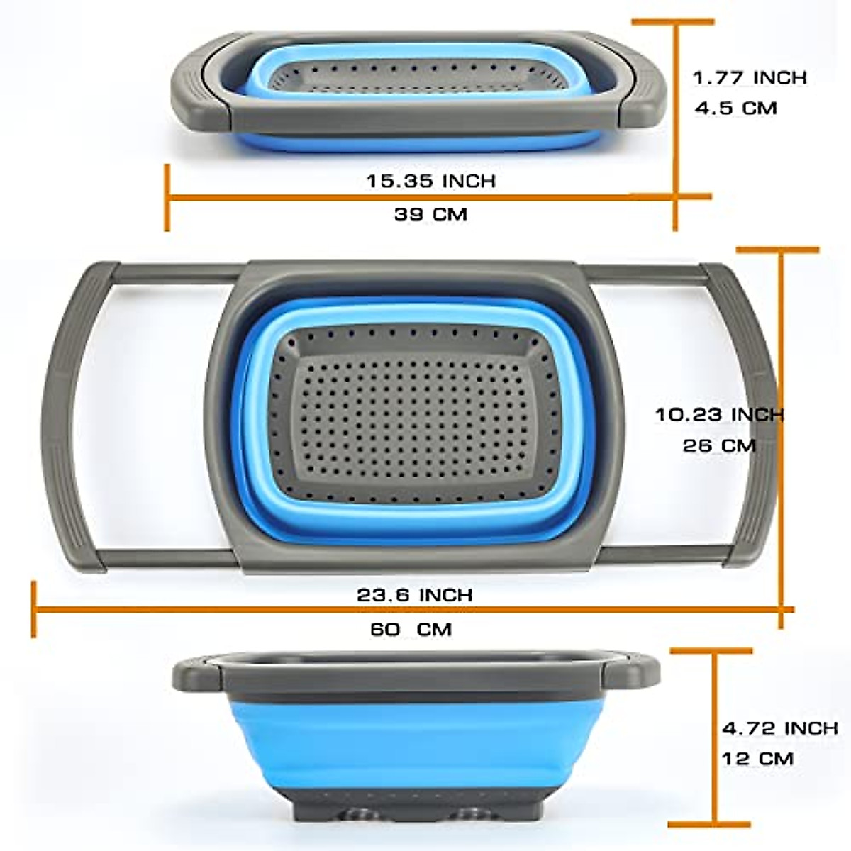 UPHTEH Over the Sink Collapsible Colander Kitchen Strainer Basket-Wash Vegetables and Fruits, Drain Cooked Pasta and Dry Dishes,6-Quart Capacity -Blue