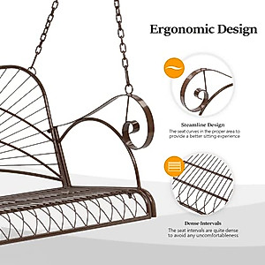 VINGLI Upgraded Metal Patio Porch Swing, 660 LBS Weight Capacity Steel Porch Swing Chair for Outdoors, Heavy Duty Swing Chair Bench for Gardens & Yards (Pattern 3)