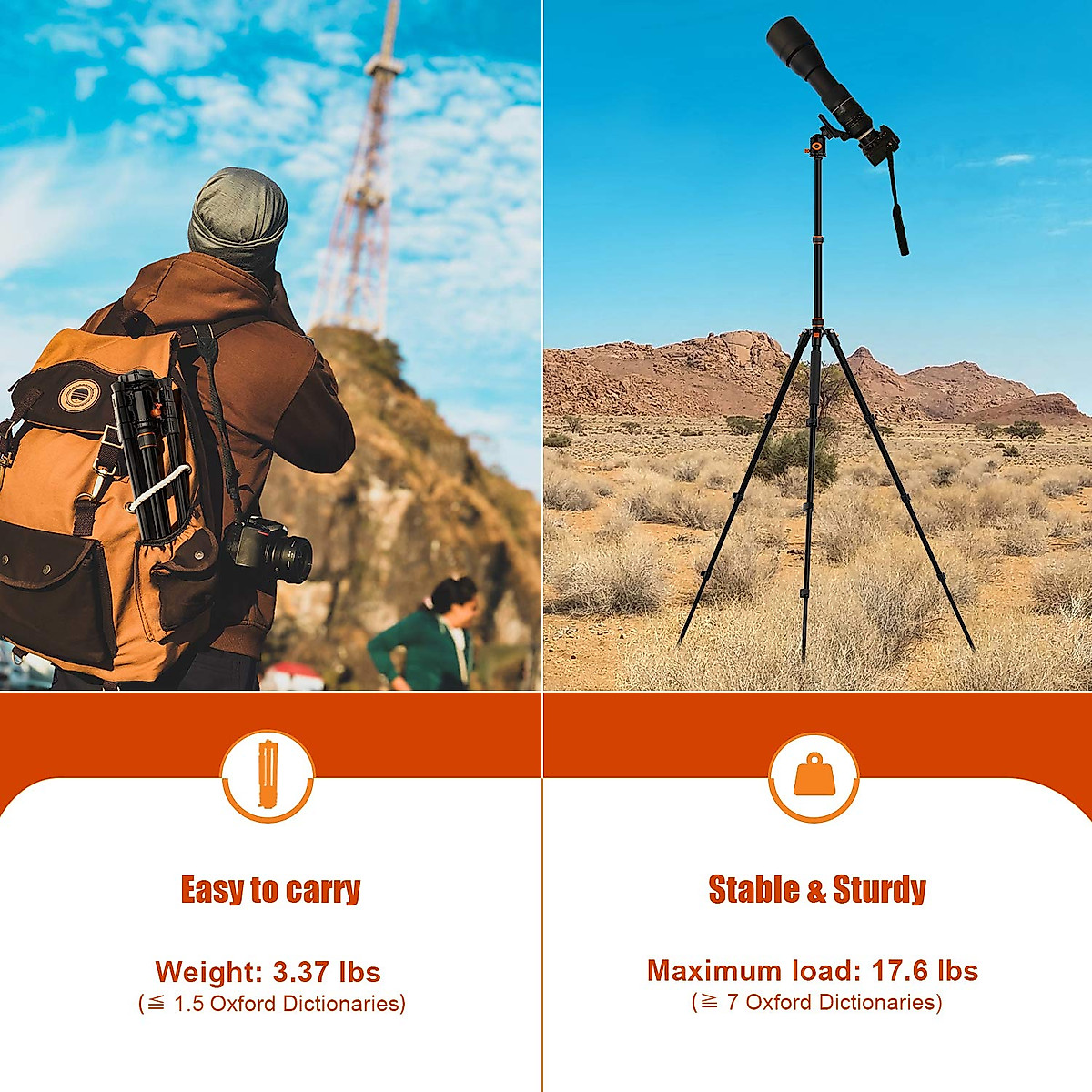 PHOPIK 77" Camera Tripod,Travel Tripod for DSLR,Professional Tripod with 360 Degree Ball Head,Camera Tripods & Monopods with Carry Bag for Camera, Ipad,Phone,Lightweight Load up to 17.6 Pounds