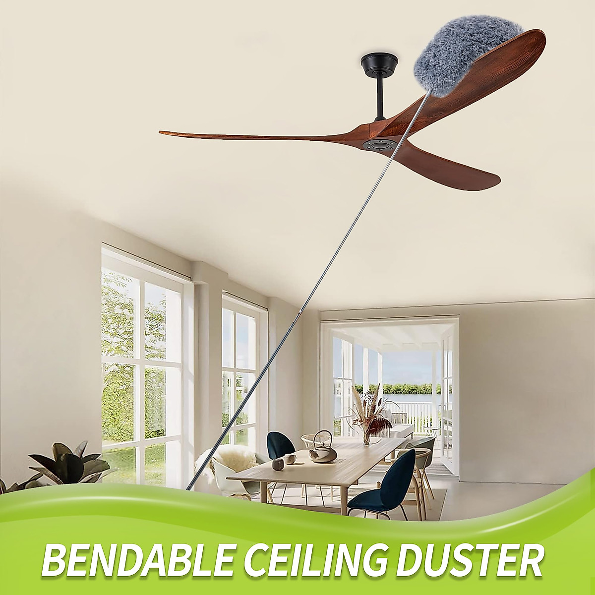 IVYROLL Cobweb Duster with Extension Pole, Spider Web Brush & Ceiling Cleaning Kit, 100" Microfiber Feather Duster Cleaner with Washable Head for Ceiling Fan, Furniture, Home