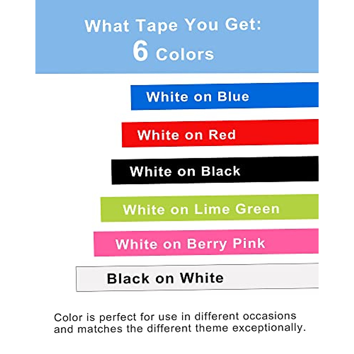 Aitaperste 6 Pack Tapes Compatible with Brother TZ TZe P Touch 12mm 0.47 Laminated Color Compatible with PT-D202 PT-H110 PTD2010, White/Black/Red/Blue/Lime Green/Berry Pink, 26.2 Feet Roll